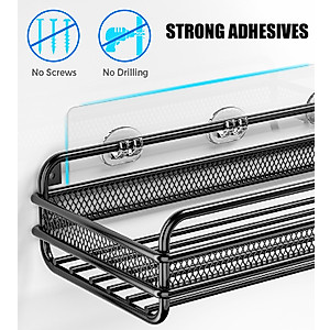 RelaxScene Shower Caddy Shelf - Self Adhesive 3-Pack Bathroom Organizer Suction Storage with Soap/Shampoo Holder Shelves Rack for Inside Shower Black