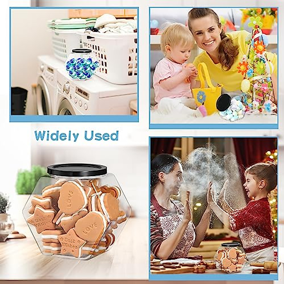 Dandat 12 Pcs Plastic Candy Jars Container with lids, Hexagon Shaped Jars 30oz and 73oz Clear Wide Mouth Candy Storage Jar for Cookies, Candy, Snacks, Paper Stars, Detergent Pods, Gifts and Storage