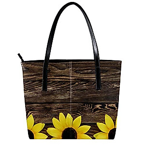 Sunflowers Wood Print Handbags for Women Large Purses Leather Tote Bag School Shoulder Bag