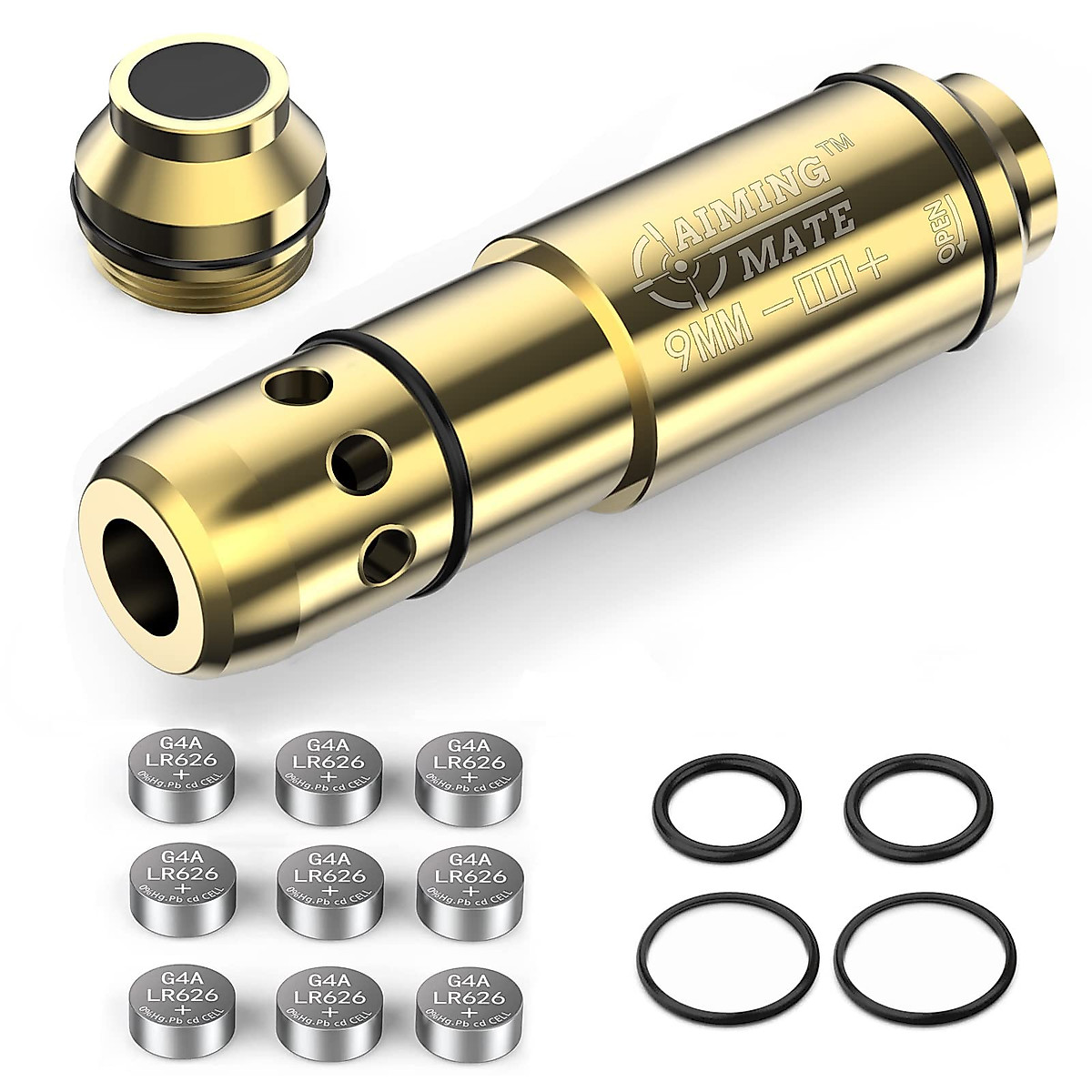 AIMINGMATE 9mm Laser Training Cartridge with Built in Rubber Snap Cap for Dry Fire and Laser Bullet Sight Training Including Extra Back Cap