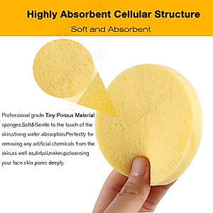Facial Sponge Compressed,60 Pcs PVA Professional Makeup Removal Wash Round Face Sponges Spa Pads Exfoliating Cleansing for Women,Yellow