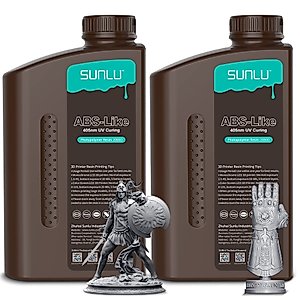SUNLU 2 KG*2 Bottles ABS-Like 3D Printer Resin, 405nm UV Curing Photopolymer Rapid 3D Resin for 4K 8K LCD/DLP/SLA 3D Printers, Non-Brittle & High Precision & Low Shrinkage, 2000g*2, Dark Grey& Grey