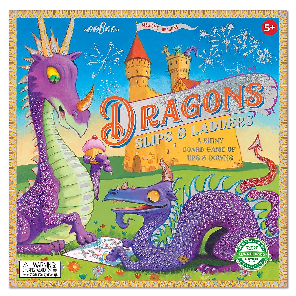 eeBoo: Dragons Slips & Ladders Board Game, Develops Counting and Patience Skills for Children, a Shiny Board Game of Ups & Downs, Perfect for Ages 5 and up