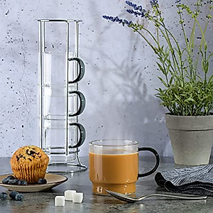 Gibson Soho Lounge Stackable Glass Mugs with Rack, Glass, 4-Piece