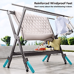 UVCMDUI Heavy Duty Clothes Airers Indoor Strong Folding, Windproof Retractable Drying Rack Collapsible Clothes Rail, Airing Rack Clothes Drying Rack for Indoor Outdoor,2 Poles with Shoe Rack,2.3m