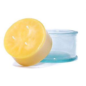 Bluecorn Beeswax 100% Recycled Spanish Glass Beeswax Candle - 3 Wick - Unscented Raw Beeswax - Refill