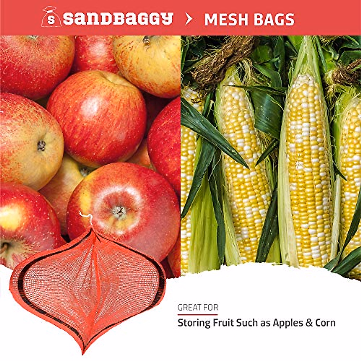 Sandbaggy Mesh Onion Produce Bags | Large 18" x 30 Inch Bags | 50 lb Capacity | Breathable Fabric | Great for Packaging Produce & Fruit (Pack of 10)