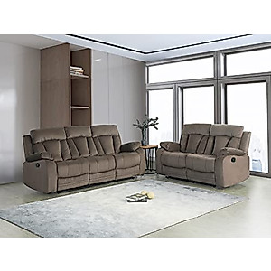 Blackjack Furniture Elton Microfiber, Modern Recliner Chair for Living Room and Home Theater, 63" W x 38" D x 40" H, Den Loveseat, Brown