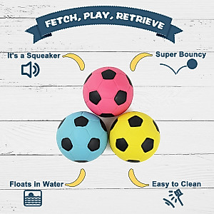 Pawdoer Squeaky Dog Ball - Soft Latex Rubber Squeaky Dog Toys for Small Dogs Puppies - Cute Bounce Dog Squeak Toys Play Fetch Football Soccer Ball