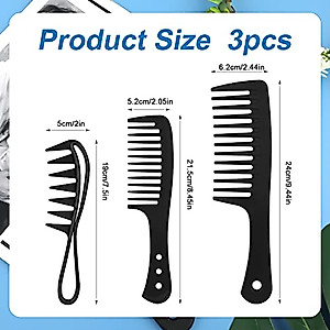 3Pcs Wide Tooth Comb, Large Tooth Combs Wide Tooth Curl Comb Shark Teeth Hair Hairstyle Tool for Curly Wet Wavy Thick Hair Wigs Barber Salon, Women Men (Black)