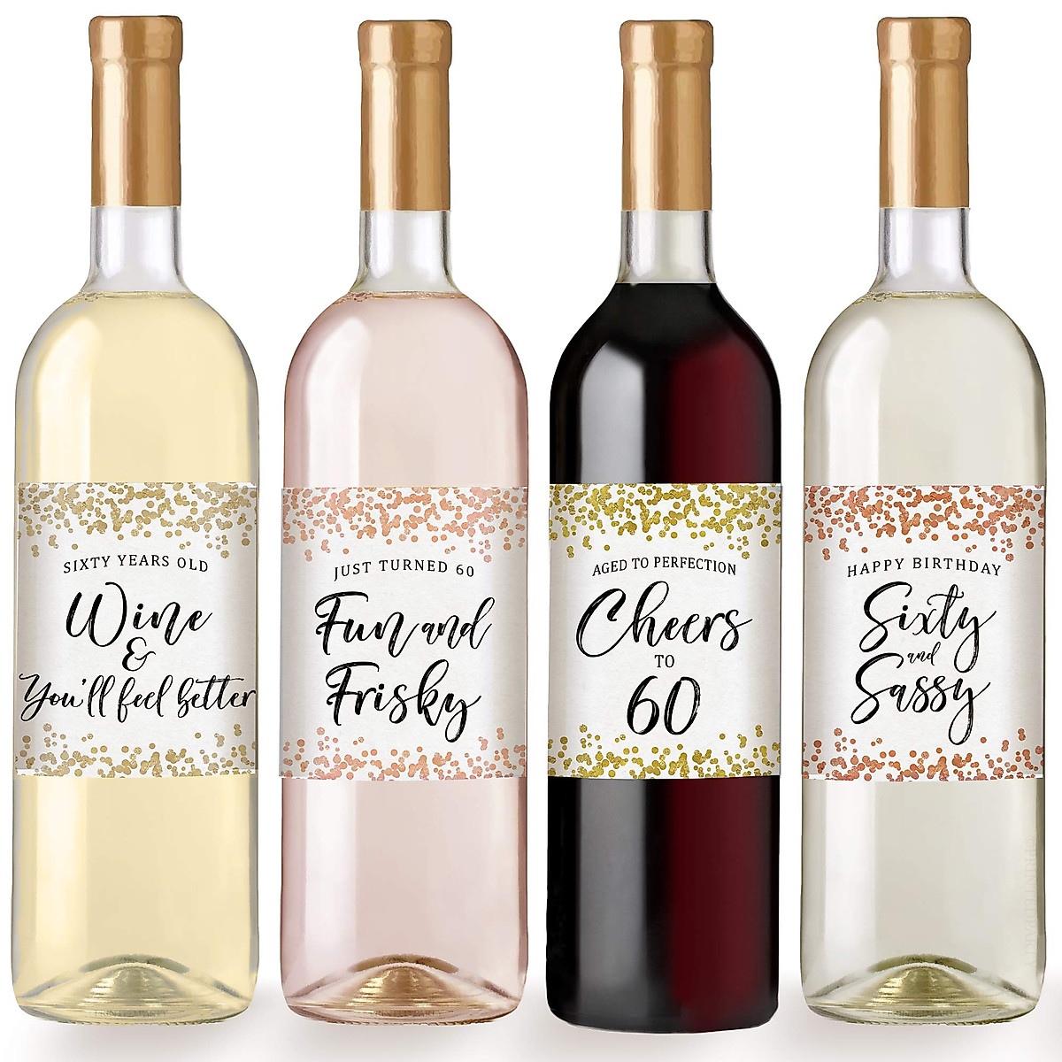 Printed Party 60th Birthday Wine Bottle Labels, Confetti, Set of 6