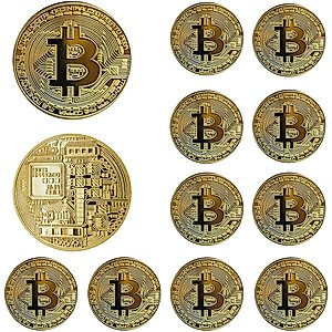 Neatbuddy 12Pcs Bitcoin Coin, Bitcoin Commemorative Coin, Blockchain Cryptocurrency, Collectible Coin with Protective Case, Gold Bitcoin Tokens, Home and Office Decoration (Gold)