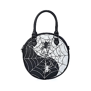 Lost Queen Gothic Round Spider Handbag Yin Yang Web Shoulder Bag Crossbody Purse