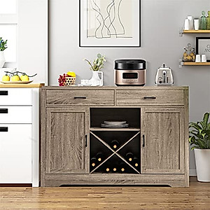 SEASD Kitchen Storage Buffet Farmhouse Wooden Sideboard with 2 Drawers and Wine Rack