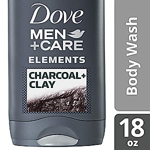 DOVE MEN + CARE Elements Body Wash Charcoal + Clay, Effectively Washes Away Bacteria While Nourishing Your Skin, Gray, 18 Fl Oz