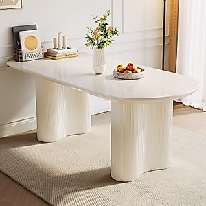GraceNook 63" White Dining Table, Oval Dining Room Table, Modern Dining Table for 2,4,6 Person, Kitchen Table, Nook Dining Table Set for Dining Room,Kitchen,Breakfast Nook or Reception Room
