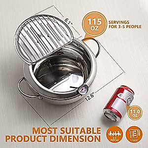 deep Fryer Pot,304 Stainless Steel with Temperature Control and Lid Japanese Style Tempura Fryer Pan Uncoated Fryer Diameter: 9.4"