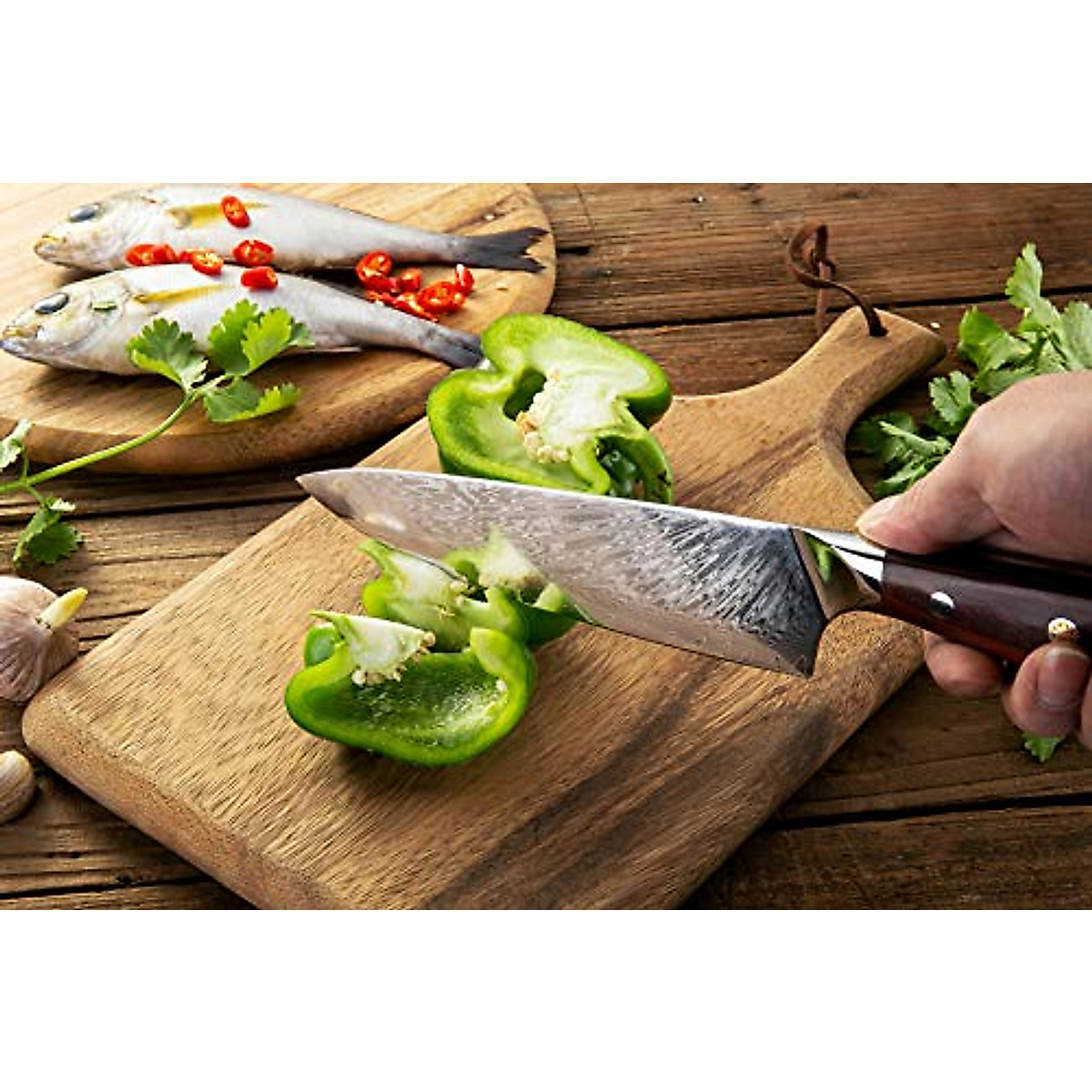 FANTECK Chef Knife 8 Inch Professional Damascus Chef Knife High Carbon 67 Layers VG-10 Damascus Knife Stainless Steel Ultra Sharp Blade Kitchen Meat Cutting Knife [Gift Box]-Ergonomic Rose Wood Handle