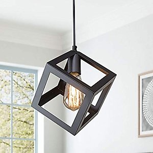 LNC Black Geometric Pendant Lighting, Geometric Modern Square Hanging Light Ceiling Fixture for Kitchen Island, Foyer, Hallway, Bedroom and Entryway
