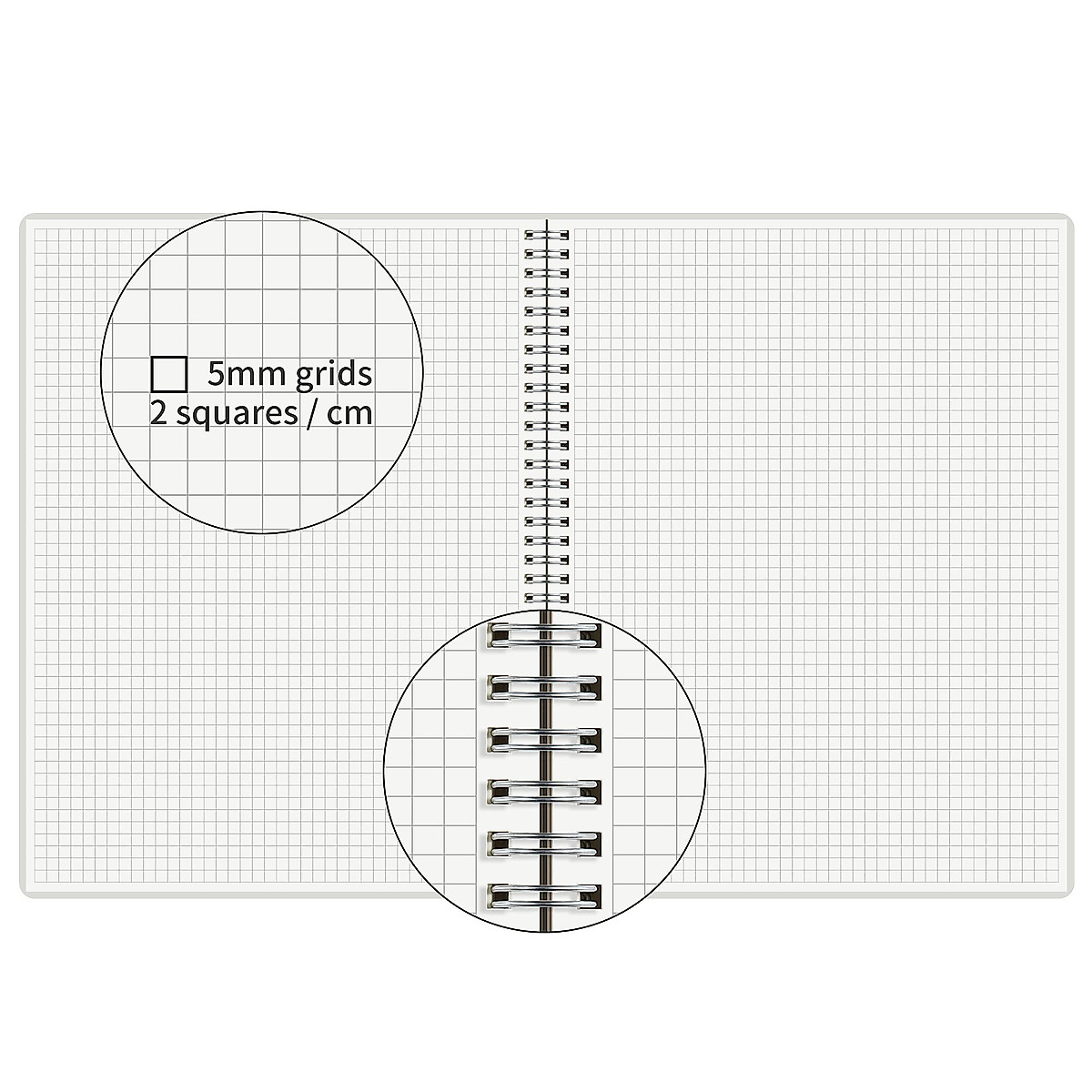 HULYTRAAT Large Graph Ruled Wirebound Spiral Notebook, 8.5 x 11 Inches, 5mm Grid (2 sq/cm) Paper Pad, Premium 100gsm Ivory White Acid-Free Paper, 128 Squared/Grid Pages per Book (Pack of 2)