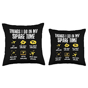 BW Pilot Gifts Things I Do in My Spare Time Funny Aviation Gift for Pilot Throw Pillow, 16x16, Multicolor