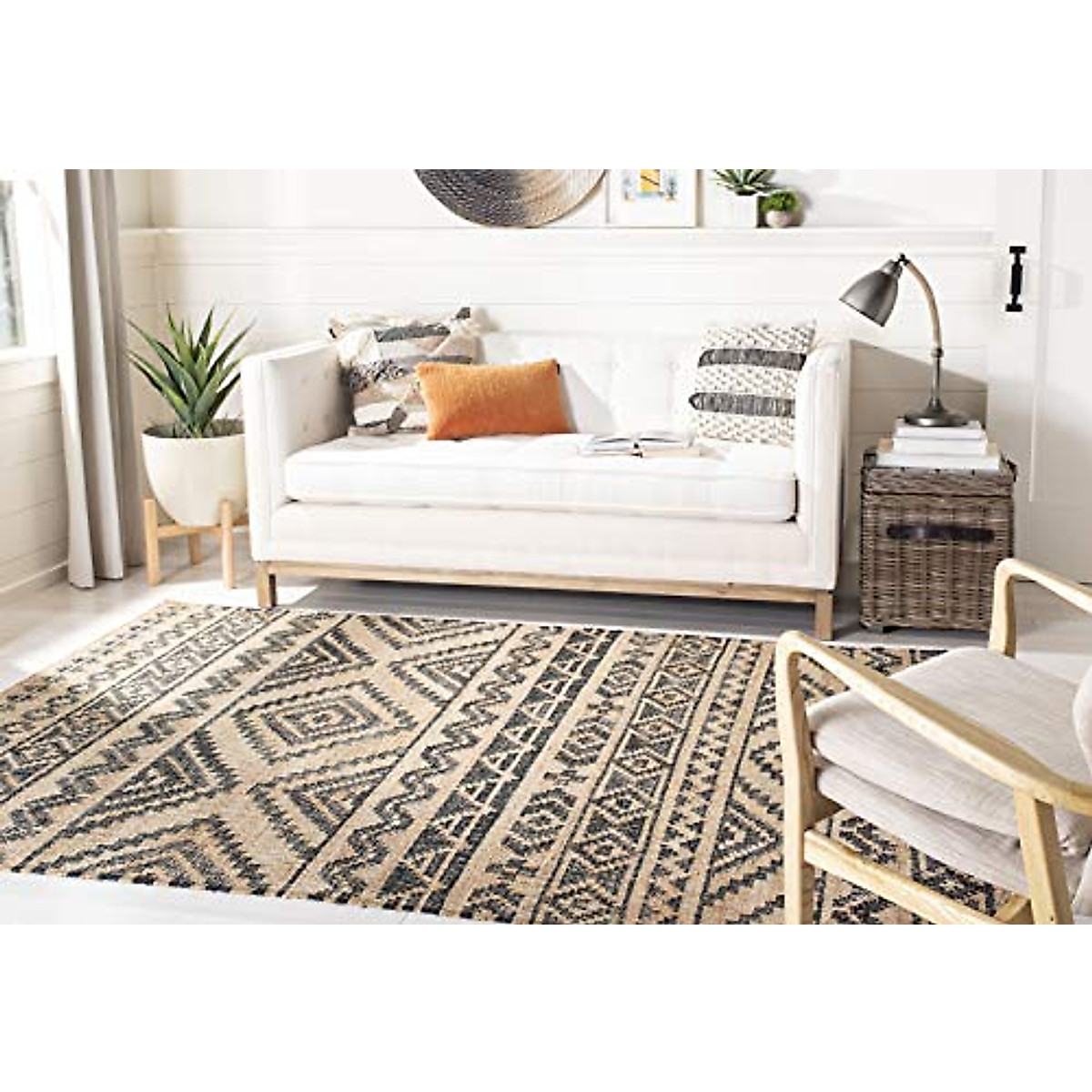 SAFAVIEH Kilim Collection 4' x 6' Natural / Charcoal KLM751A Handmade Moroccan Boho Jute & Cotton Area Rug