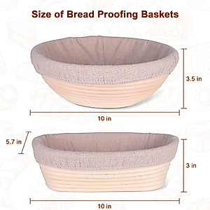Lokeisna Bread Proofing Basket Set of 2, 10 Inch Round &Oval Cane Sourdough Proofing Basket with Bread Baking Supplies-Bread Lame, Danish Whisk, Bowl Scraper & Dough Scraper, Wonderful gift for Bakers