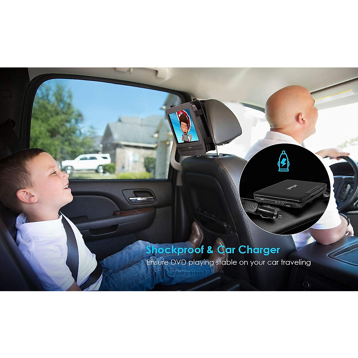 ieGeek Portable DVD Player 12.5", with 10.5" HD Swivel Screen, Car Travel DVD Players 5 Hrs Rechargeable Battery, Region-Free Video Player for Kids Elderly, Remote Control, Sync TV, USB&SD, Black