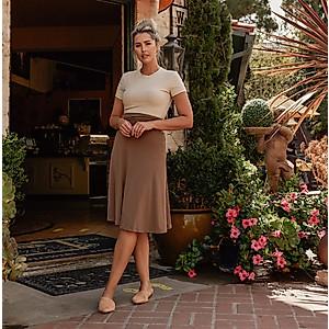 NioBe Clothing Women's High Waist Fold Over A-Line Flared Swing Skirt (X-Large, Black)