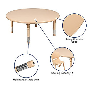 Flash Furniture Emmy 45" Round Natural Plastic Height Adjustable Activity Table Set with 4 Chairs