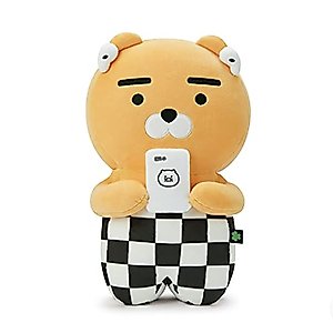 KAKAO Official Merchandise-Checkerboard Pattern Flat Pillow Cushion_Ryan in Checkerboard Pattern Pants and Choonsik in Half Black (Ryan 15.7 inch)