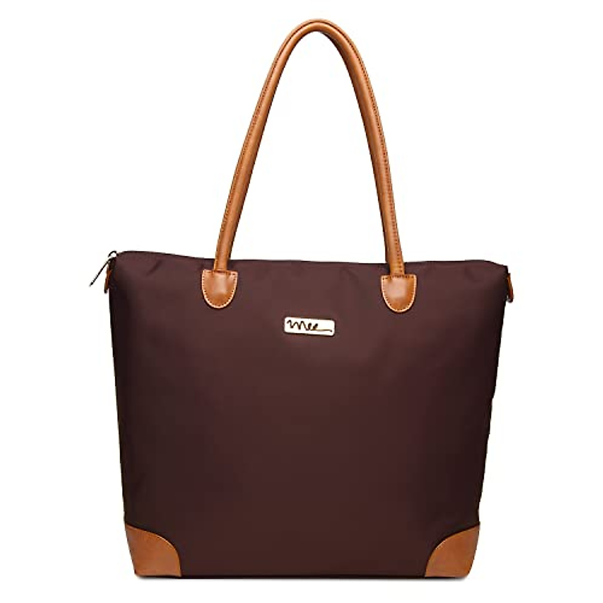 NNEE Nylon Tote Bag With Faux Leather Trim & Multiple Pocket Design (Brown)