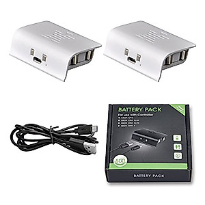 Rii Xbox one Battery Pack White 800mAH (2-Pack) Rechargeable NI-MH for Xbox One S/Xbox One X/Xbox One Elite Wire Charging Cable LED Indicator