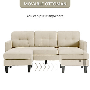 Grepatio Convertible Sectional Sofa Couch, L-Shaped Couch Sofa with Modern Linen Fabric for Living Room Small Space (Beige)