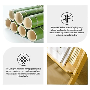 RêveLife Bamboo End Table with Magazine Rack Glass-top Sofa Side Table Accent Bedside Nightstand Boho Z Shaped Coffee Table for Bedroom Living Room Small Space, Natural