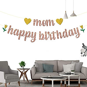 Rose Gold Glitter Mom Happy Birthday Banner - Mother's Birthday Party Decorations - Women's Birthday Party Supplies