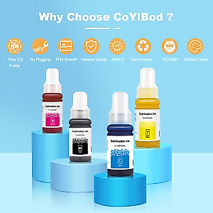 CoYlBod Sublimation Ink Refilled Ink Bottles Compatible for ET-2800 ET-2803 ET-2720 ET-4700 ET-4750 ET-4760 ET-2700 ET-2750 ET-2760 ET-3710 ET-15000 ET-3700 ET-3750 ET-3760 ET-3850