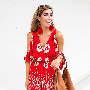 6 Pairs Women Feather Earrings Bohemian Fringe Tassel Long Drop Dangle Earrings Set with Dream Catcher Design Boho Earrings for Women Girls Birthday Christmas Holiday Party (style 4)