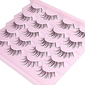 Manga Lashes Natural Look Anime False Eyelashes Wispy Fluffy Spiky Fake Lashes Cosplay Korean Japanese Asian Lashes Pack 10 Pairs Faux Mink Lashes Black
