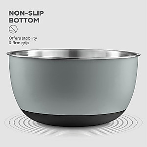 FineDine Stainless Steel Mixing Bowls with Lids Set, Stackable Nesting Dishware Bowls for Kitchen Space Storage Saving, Non-Slip Bottoms for Stability, 5 Quarts Salad Bowls