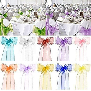 Lucky 10/20/50/100 Pack Organza Banquet Chair Sash Sashes Bows Ties for Weddings Party Decoration White Pink Purple Gold Red(20 Pack, White)