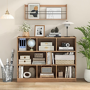 HONEY JOY Kids Toy Storage Organizer, 8-Section Storage Daycare Shelf for Preschool, Children 3-Tier Open Wooden Display Book Shelf Organizer for Classroom, Playroom & Nursery, Kindergarten(Natural)