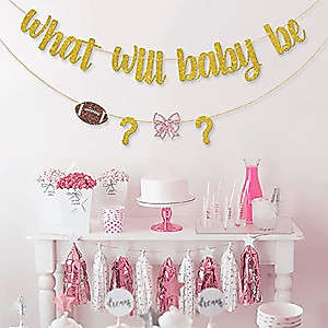 Dalaber What Will Baby Be Banner, Footballs or Bows Bunting Banner for Baby Shower Gender Receal Party Decoration, Boy or Girl/He or She/Brother or Sister Gender Reveal Party Supplies