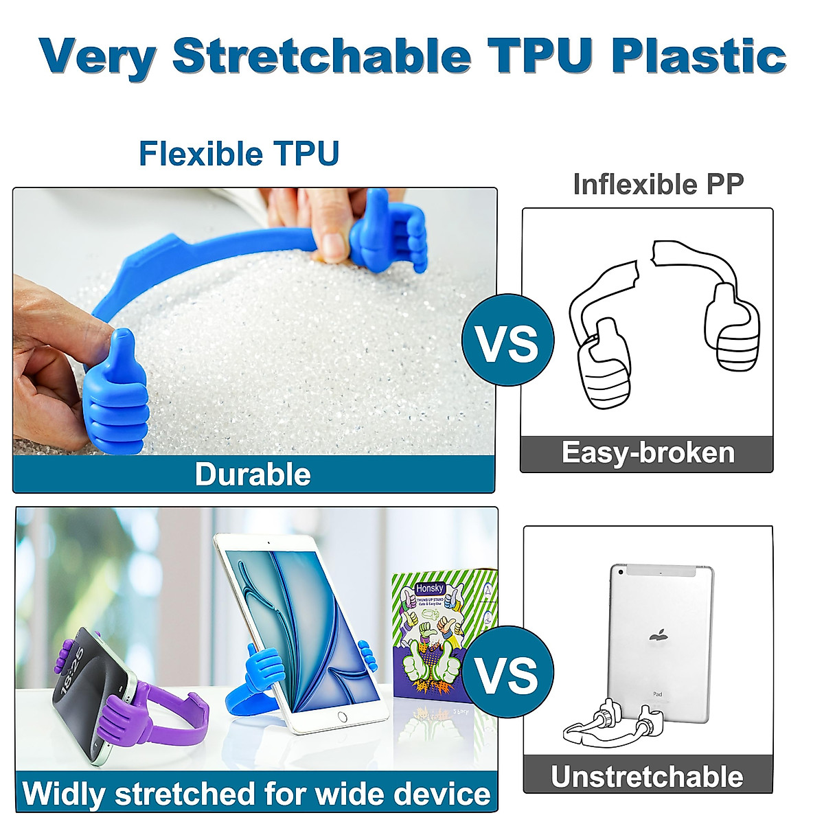 HONSKY Thumbs-Up Phone Stand for Tablets, E-Readers and Smart Phones – Green/Purple – 2 Count