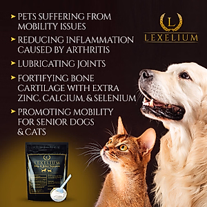 Lexelium Joint Supplement for Dogs & Cats - Chondroitin Sulfate, Turmeric, MSM, Glucosamine & Calcium for Healthy Bones & Optimal Skeletal Function - Optimal Joint Care to Help w/Arthritis- 200g