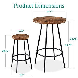 Best Choice Products Bistro Dining Set 3 Piece, Modern Round Counter Height Pub Table, Compact High Top with Bar Stools Pub Dining Set for Kitchen, Breakfast Room - Medium Brown