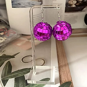 Azusa Sun Disco Ball Earrings Colorful 70'S 80'S 90'S Disco Cool Punk Earrings for Women Outfits Accessories Jewelry Gift - Purple