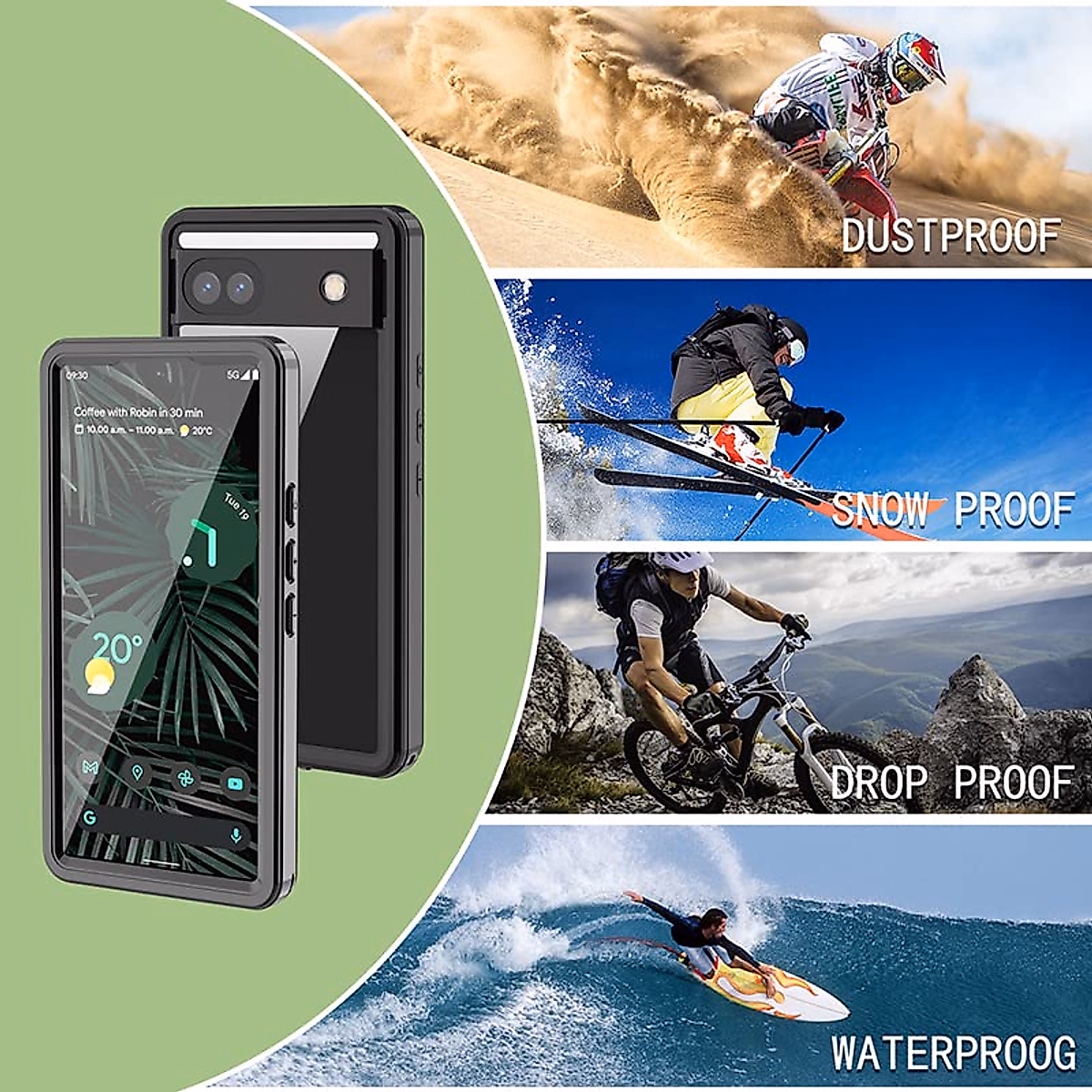 DINGXIN Google Pixel 6a Case Waterproof IP68 Certified Dustproof Shockproof Built-in Screen Protector Full Body Case for Pixel 6a 2022 Black