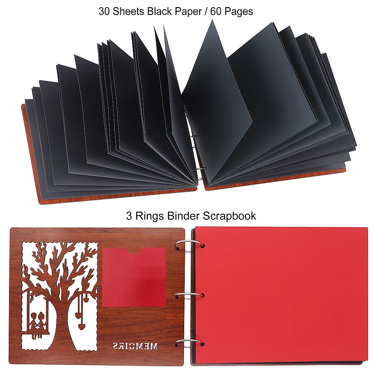 ZEEYUAN DIY Cartoon Scrapbook Album, 60 Pages, Wooden Cover, Love Memory Photo Book, Valentine's Day Gift