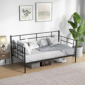 Giantex Metal Twin Daybed Frame, High Back Day Bed with Heavy-Duty 16 Slats & 18 Inch Headboard, Multifunctional Twin Size Bed Frame for Living Room Guest Room, No Box Spring Need, Black